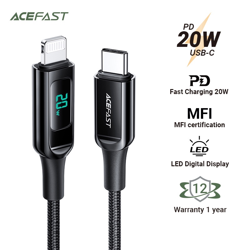 ACEFAST C6 PD 20W Mfi USB C To Lightnin Cable Digital Display 3A Fast ...