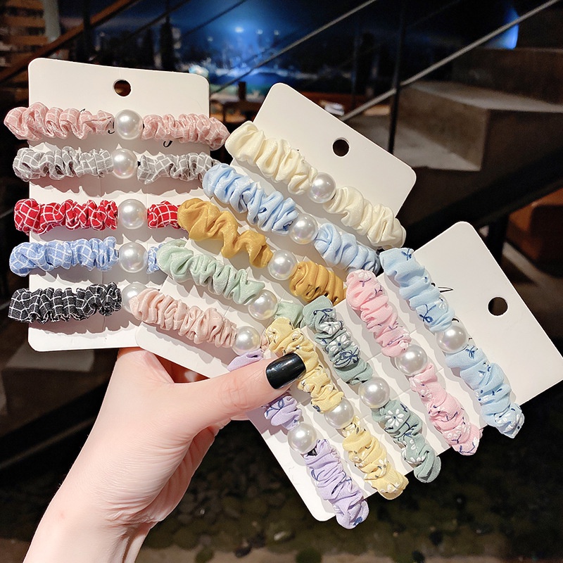 SJW H5082 Pearl Small Intestine Hair Wrap High Elastic Basic Rubber ...