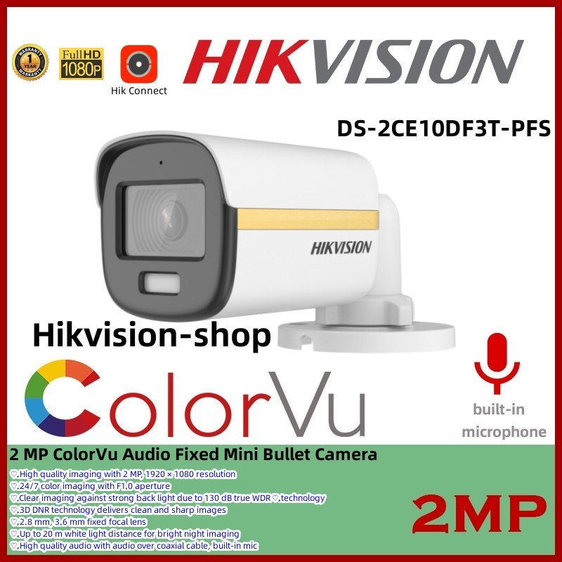 Hikvision CCTV Camera 2MP HD Full-color Built-in mic Smart IR High ...