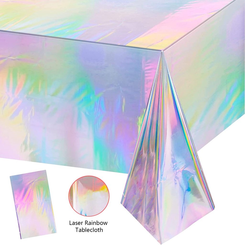 1 Pack Iridescence Plastic Tablecloths Shiny Disposable Laser Rectangle ...