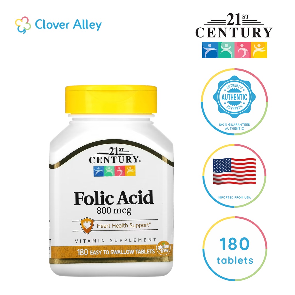 21st Century Folic Acid, 800 mcg, 180 Easy to Swallow Tablets(11/2025 ...