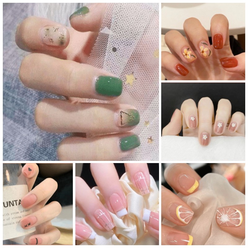 [With Glue] 24 Pcs Of Fake Nails, Short Fake Nails, Ballet Acrylic ...