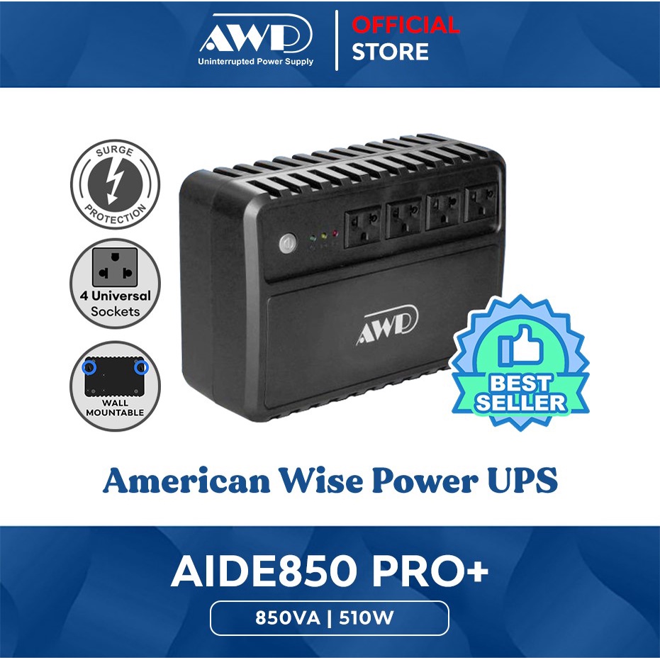 AWP Aide Pro+ 510W-850VA UPS with AVR Uninterruptible Power Supply (4 ...