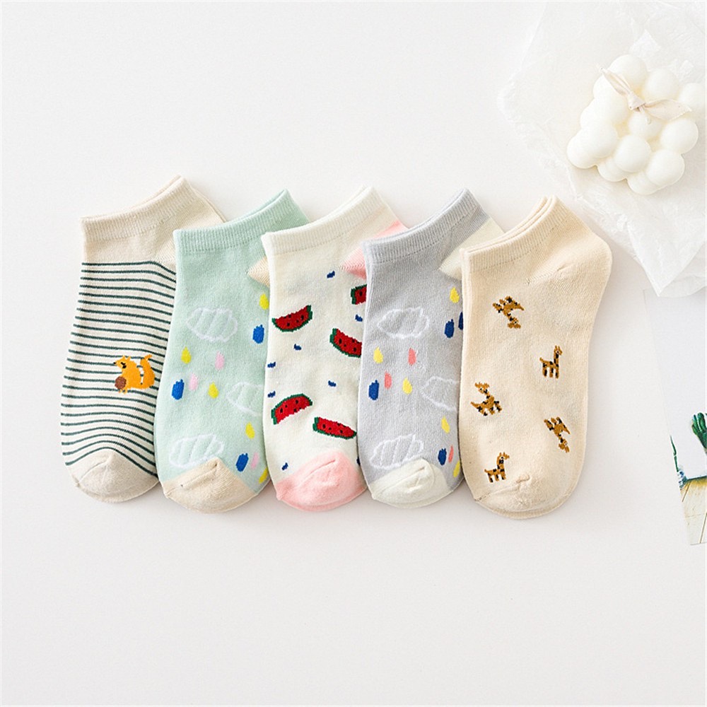 5 Pairs Cotton Low Cut Dynamic Fruit Pattern Super Cute Free Size Socks ...