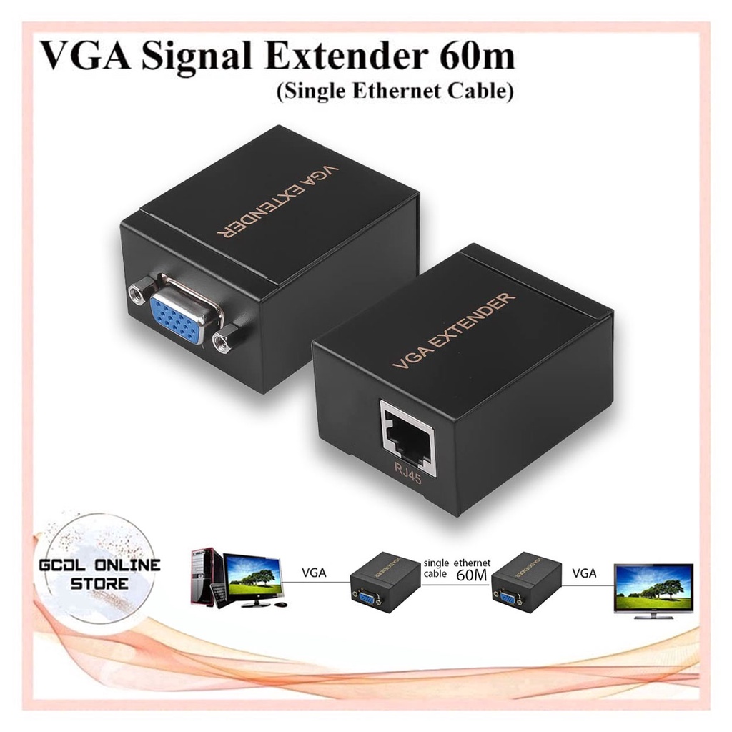 VGA Signal Extender 60M Amplifier Signal RJ45 CAT-5e/6 Ethernet Cable ...