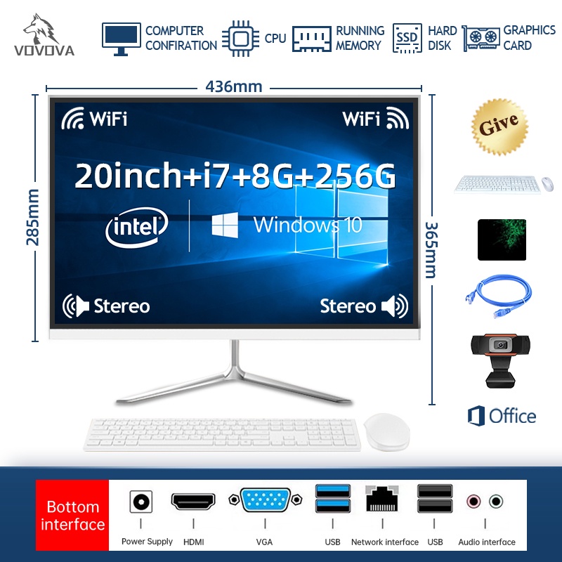 VOVOVA All In One PC Desktop Computer Set Core i5/i7 16G RAM 512G SSD ...