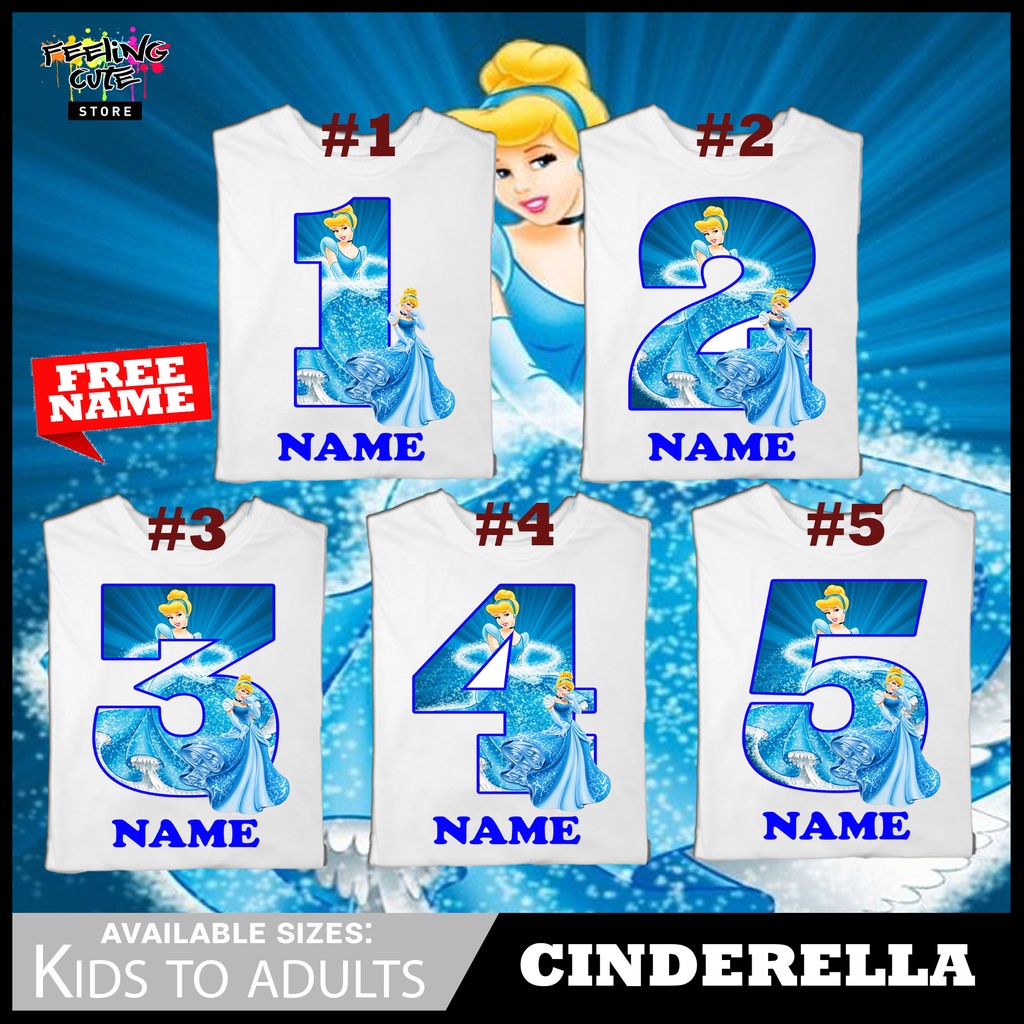 Cinderella FREE NAME Number Shirt 1 2 3 4 5 For KIds to Adults Unisex ...