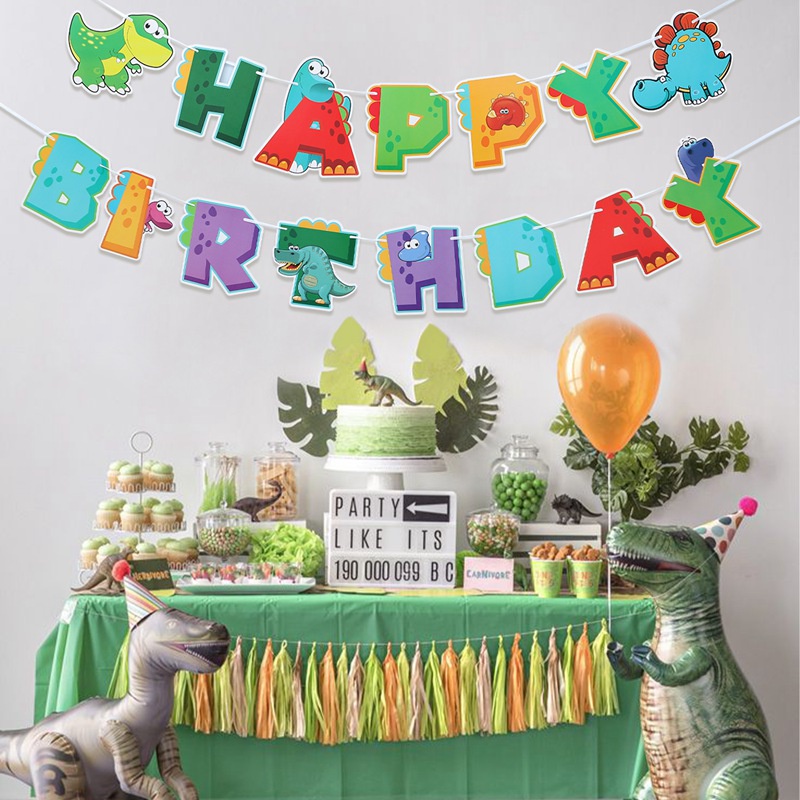 1PC Dinosaur Themed Happy Birthday Banner Paper Bunting Garland Banners ...
