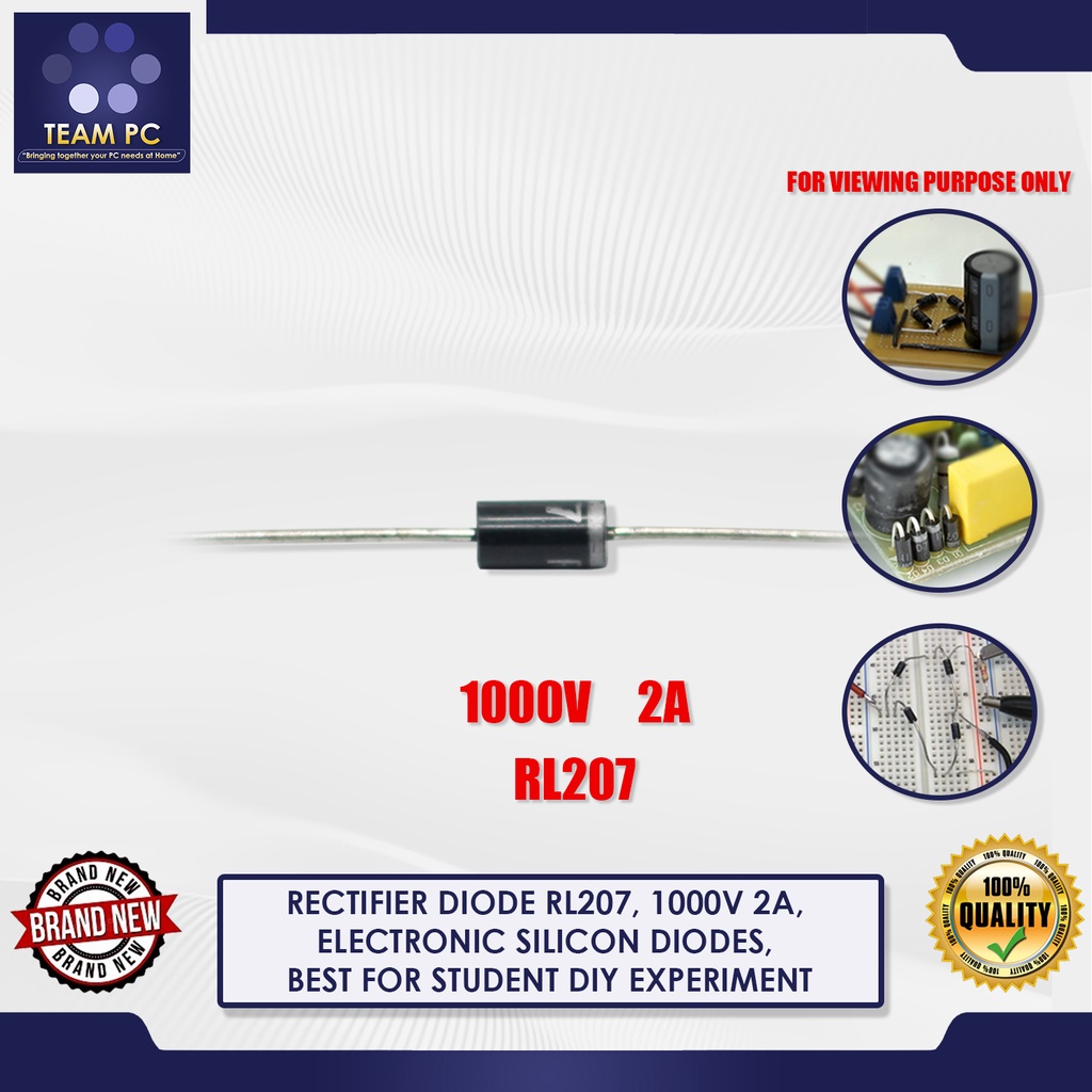 RECTIFIER DIODE RL207, 1000V 2A, ELECTRONIC SILICON DIODES, BEST FOR ...