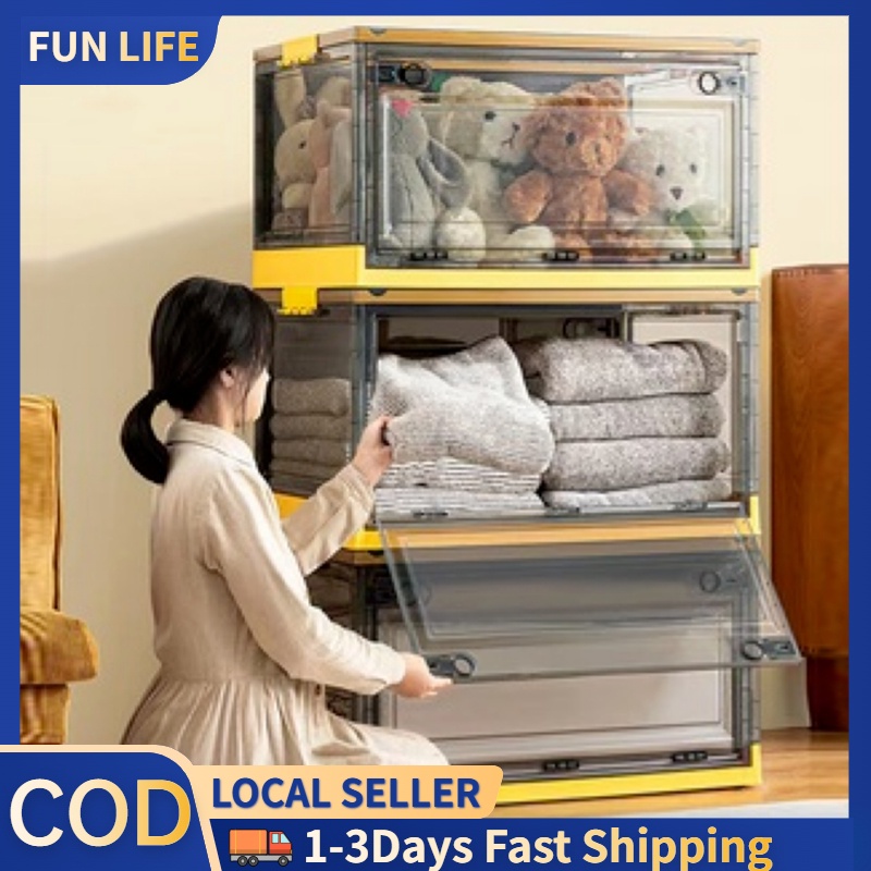 Foldable Storage Box Organizer Clothes Storage Transparent Five-Door ...