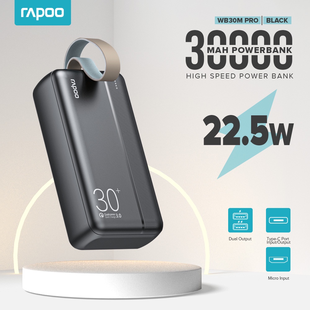Rapoo WB30m Pro 22.5W 30000mAh Powerbank Fast Charging Type C Portable ...