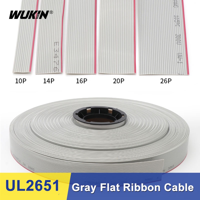 1M 28AWG UL2651 Gray Flat Ribbon Cable Wire 300V 10 14 16 20 26 Pins For 2.54mm IDC Connector ...