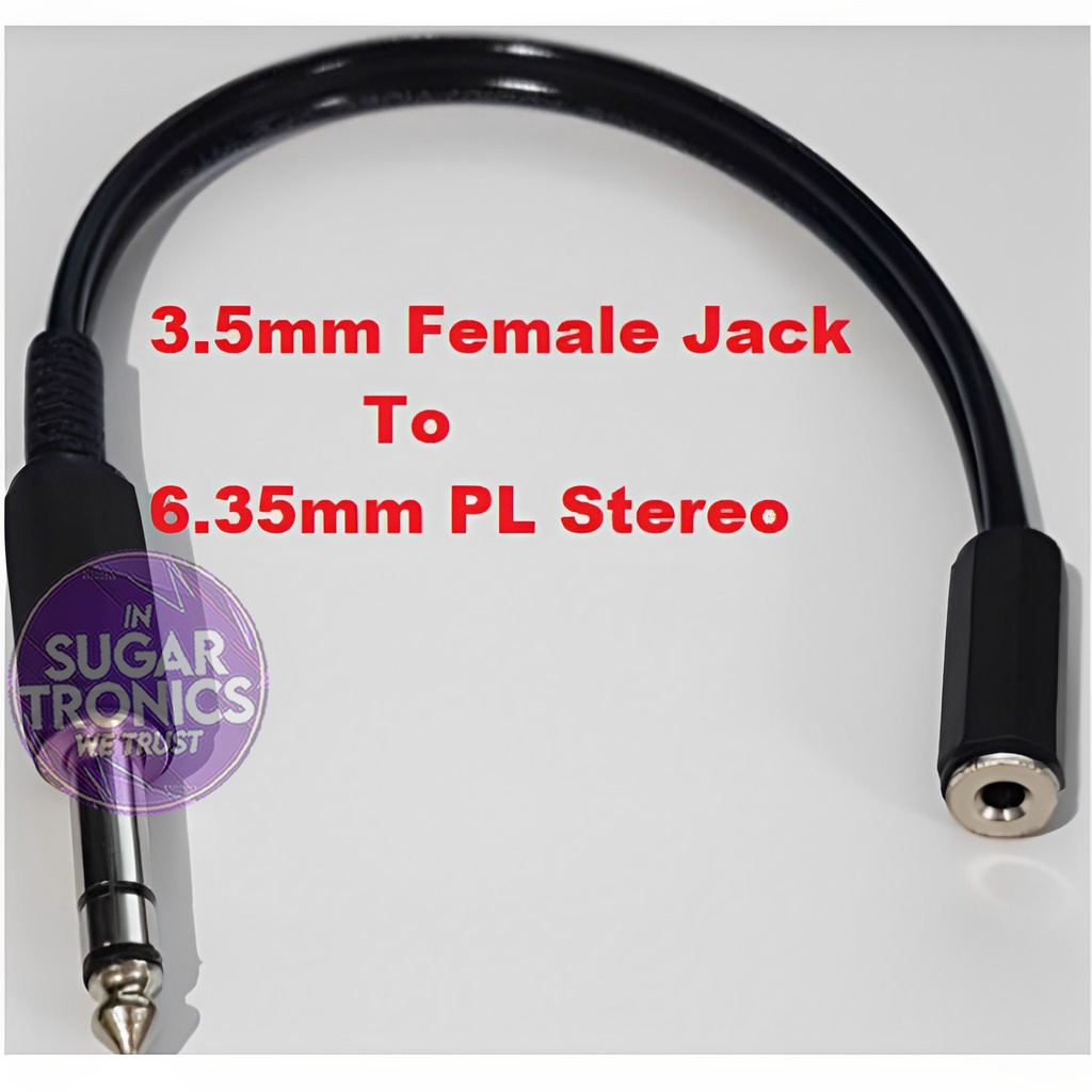3.5mm Female Jack to 6.35mm PL Stereo Plug Adaptor Aux Cable Connector ...