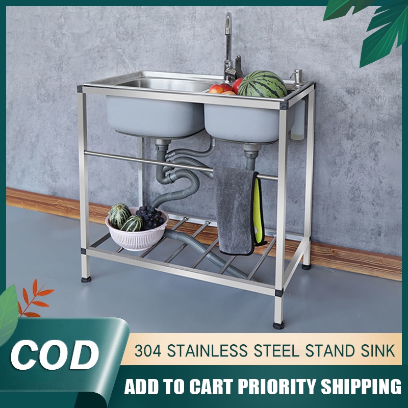 Kitchen Sink SUS304 Stainless Steel Double Sink Basin Outdoor Sink Home ...