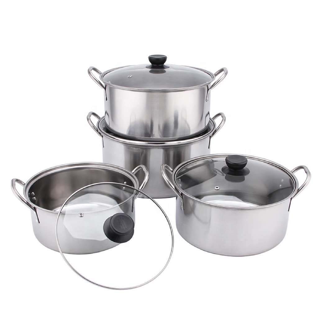 4PCS Set Shallow Stock Pot Casserole Stainless Steel with Glass Cover 22cm 24cm 26cm 28cm ( TG03 ...