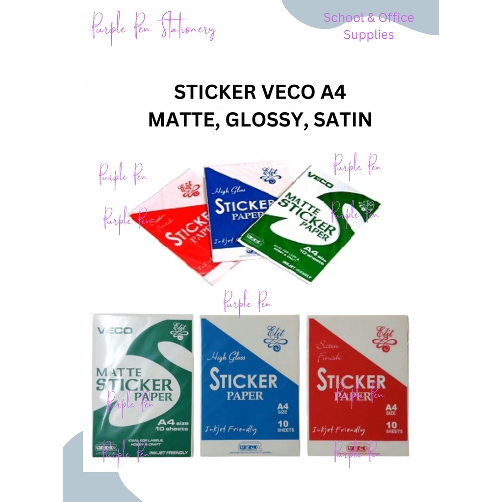VECO Sticker Paper A4 - Matte, Glossy, Satin (10 sheets per pack ...
