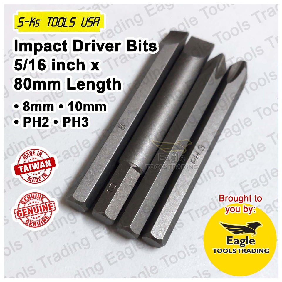 S-KS Tools USA 4PCS Durable Impact Bit Set | 5/16" x 80mm (8mm, 10mm ...