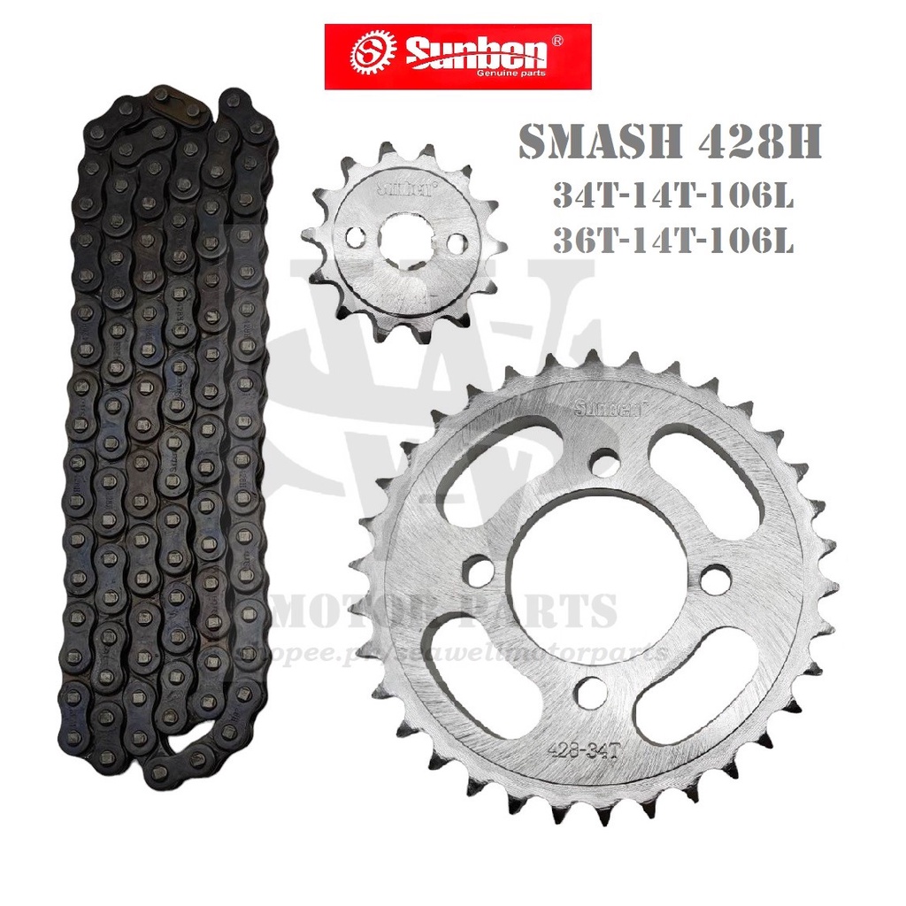SUNBEN CHAIN AND SPROCKET SET FOR SMASH 428 34T 36T (with box) | Shopee ...