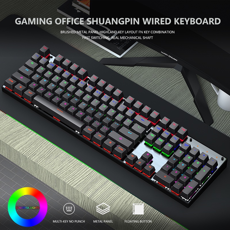 K660 mechanical keyboard wired RGB backlight key cap 104 key game office metal base PC laptop ...