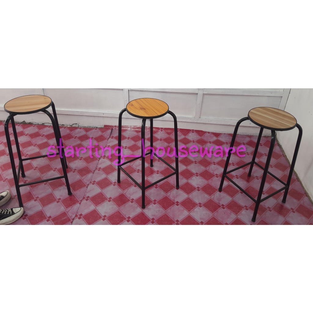 Stool chair (High) Metal and Wood/ Round chair / upuan | Shopee Philippines
