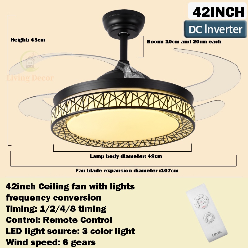 Nordic ceiling fan with light invisible celling fans remote 6 speed ...