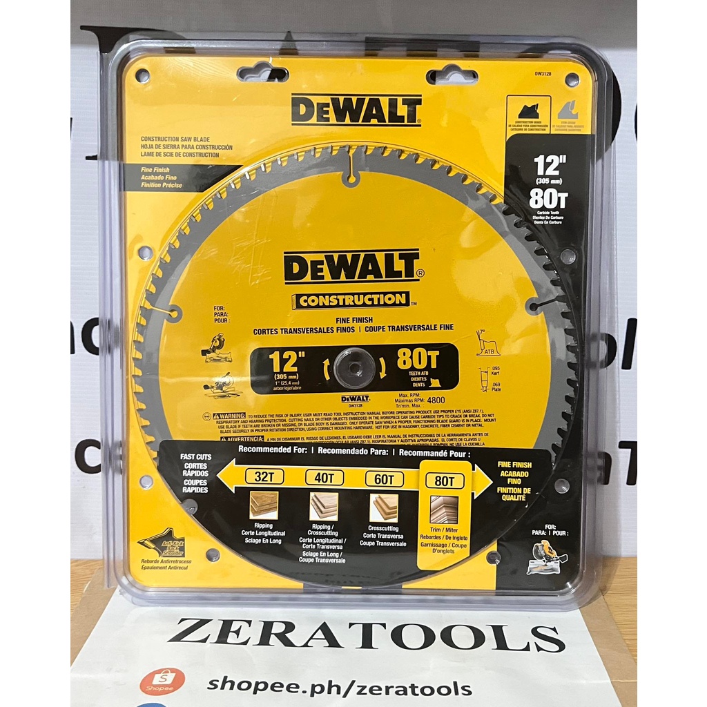 DEWALT DW3128 Series 20 12-Inch 80 Tooth ATB Thin Kerf Crosscutting ...