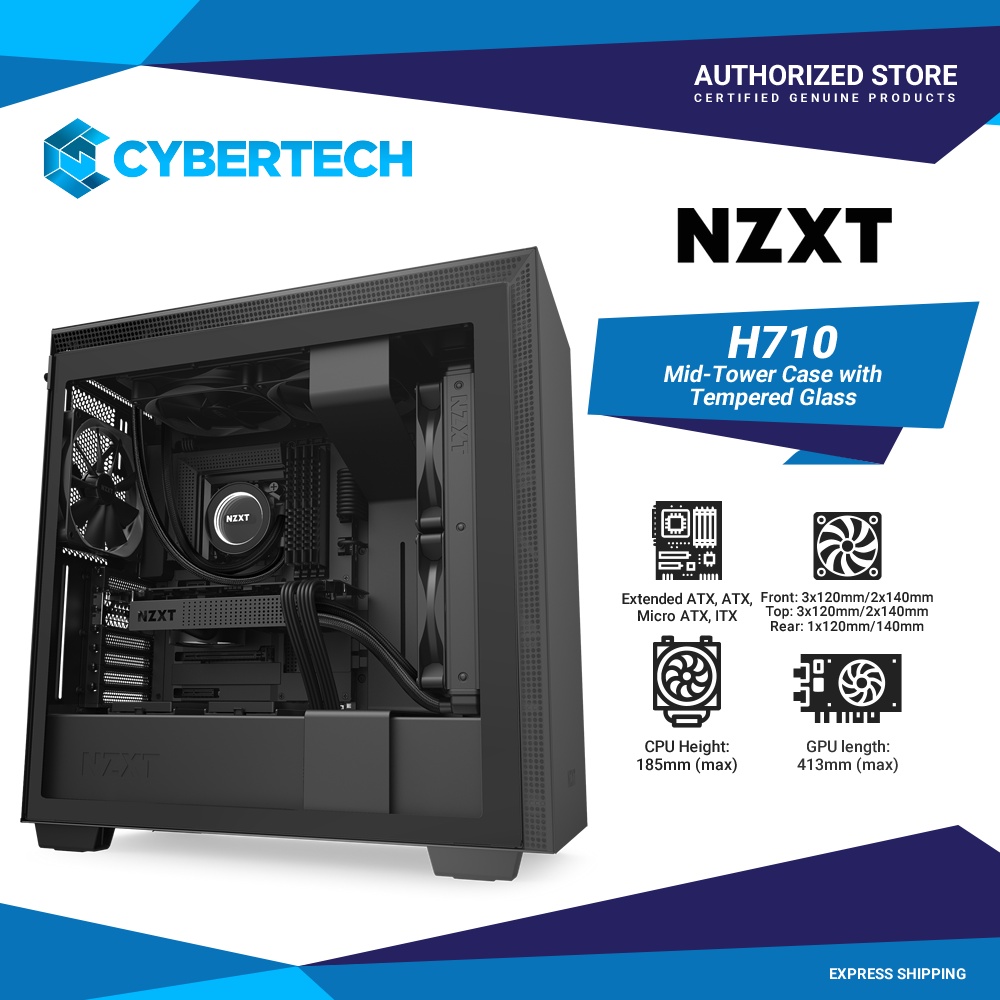 NZXT H710 Series Premium Atx Mid-Tower With Tempered Glass Ca-H710B-B1 ...