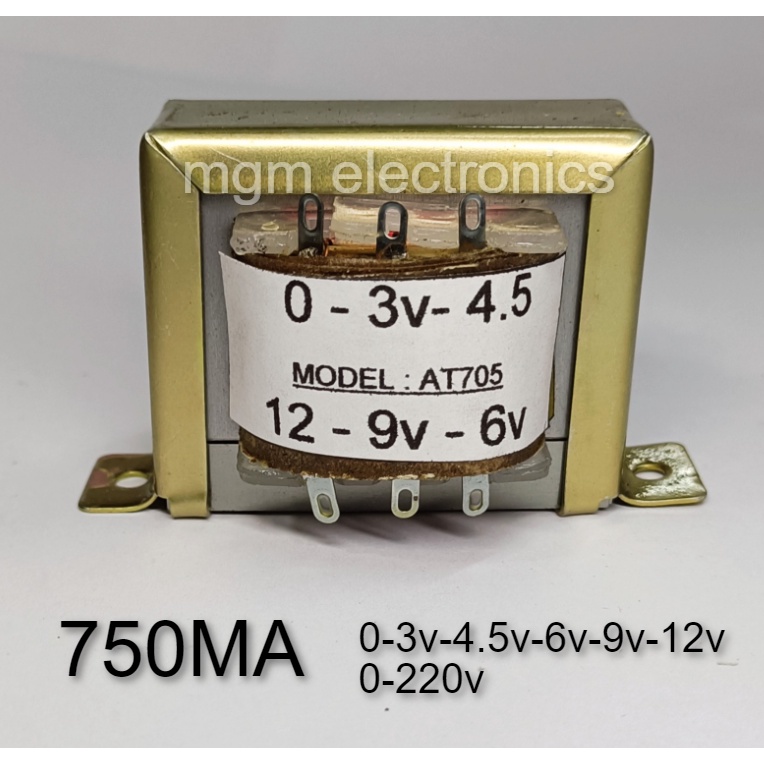 TRANSFORMER 750MAmp multi-tap 3V/4.5V/6V/9V/12V SECONDARY, PRIMARY 0 ...