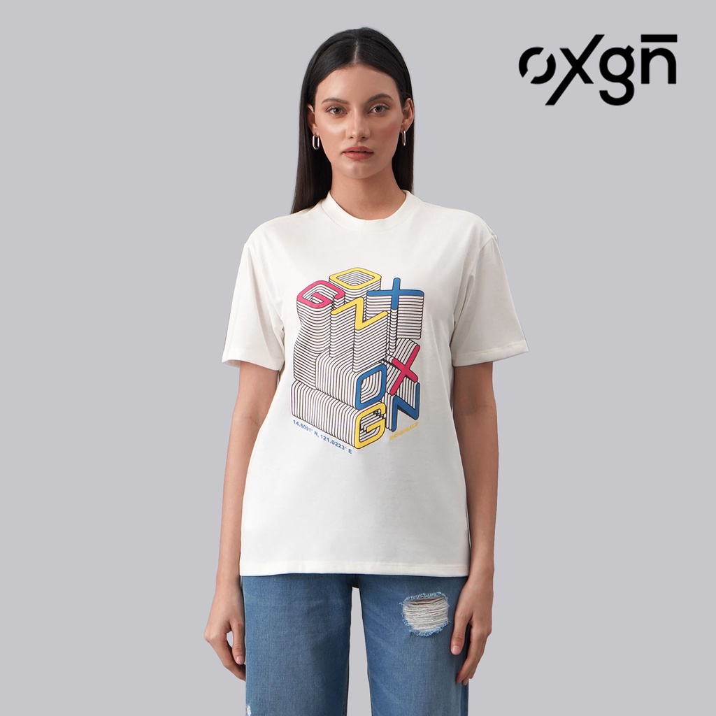 OXGN Stacked Logo T-Shirt for Men and Women (Cream) | Shopee Philippines