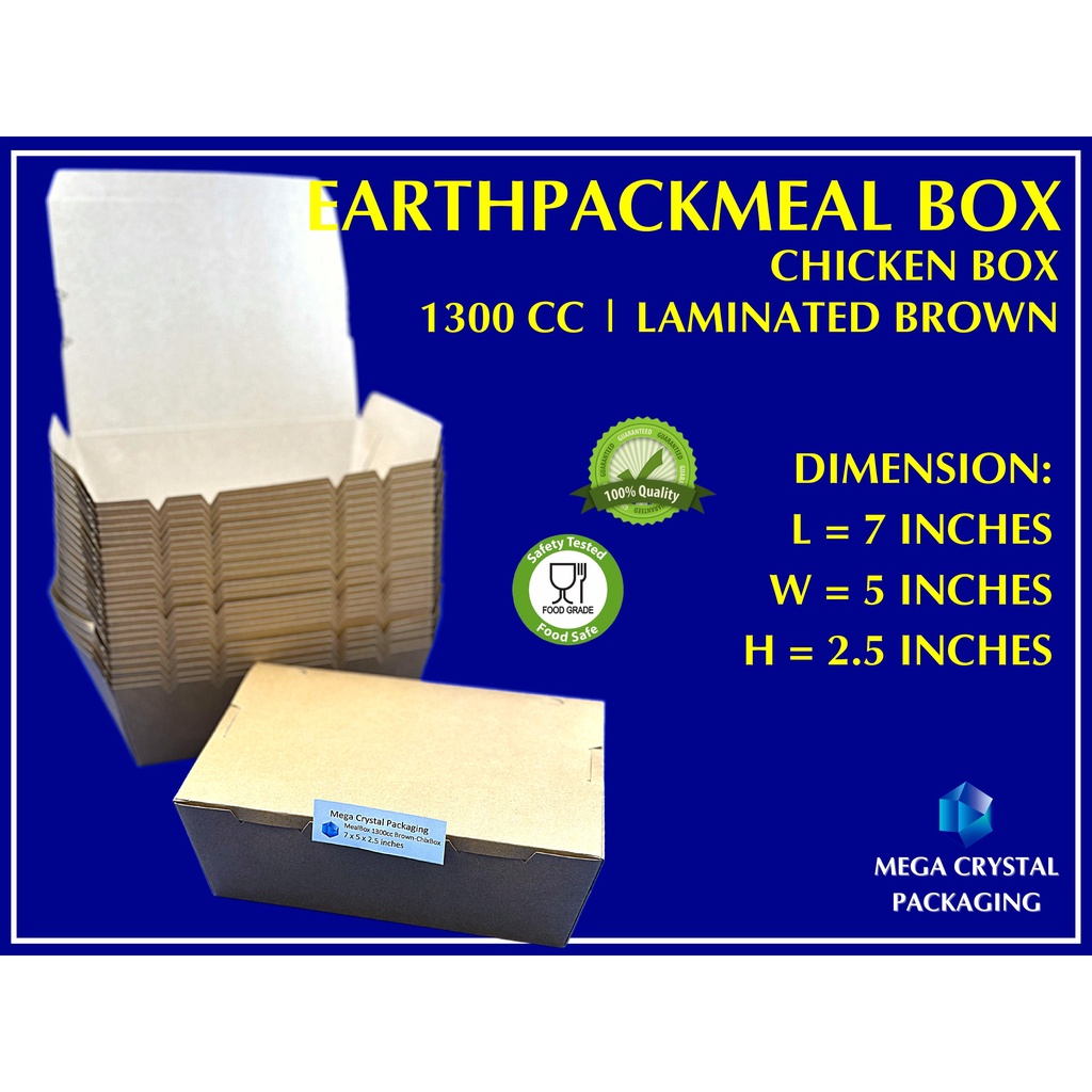 Earthpack Meal Box 1300cc (Chicken Box) Brown Silver Lunch Box [ 25 Pcs. Per Pack ] | Shopee ...