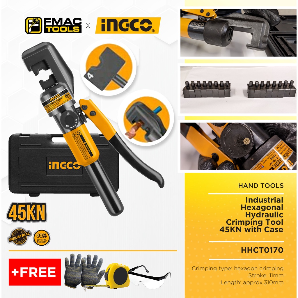 INGCO Industrial Hexagonal Hydraulic Crimping Tool 45KN with Case ...