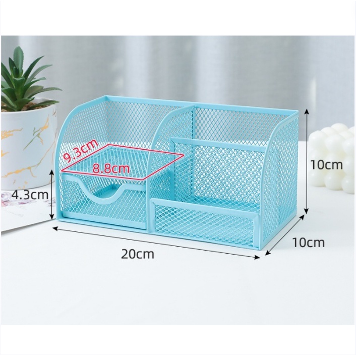 4 Compartment Metal Mesh Table Storage Desktop Organizer Office Pen ...