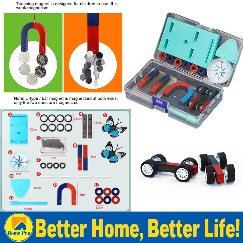 1 Set Kids Science Experiment Kit DIY Magnet Bar Ring Horseshoe Car ...