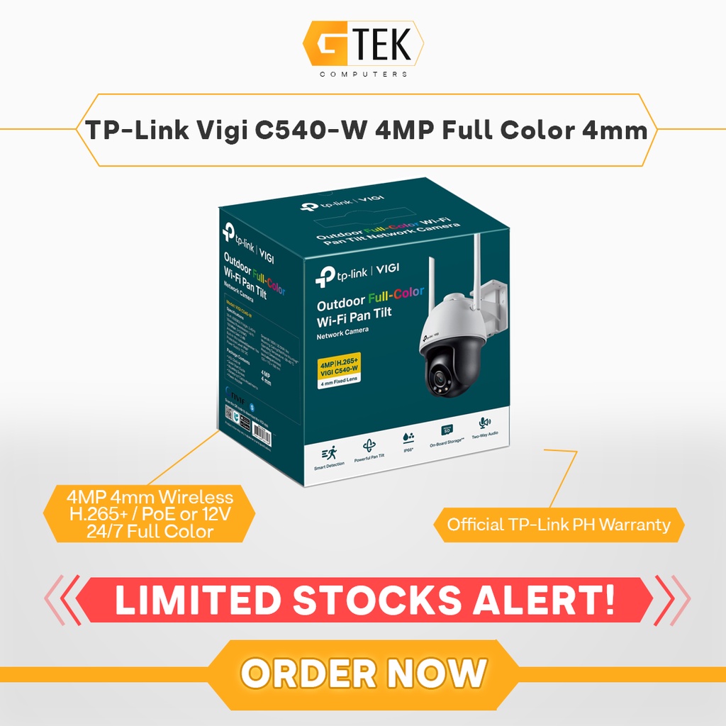TP-Link VIGI C540-W 4MP 4mm Outdoor Full-Color Wi-Fi Pan Tilt PoE+ ...