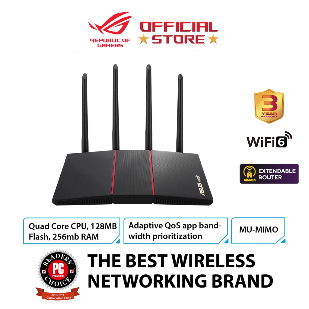 ASUS RT-AX55 (AX1800) Dual Band WiFi 6 Extendable Router, AiMesh ...