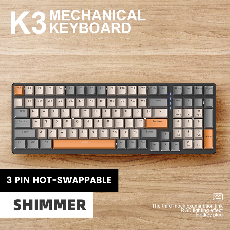 MOGEE K3 K6 Shimmer 98 Keys Mechanical Type-C Wired Gaming Keyboard ...