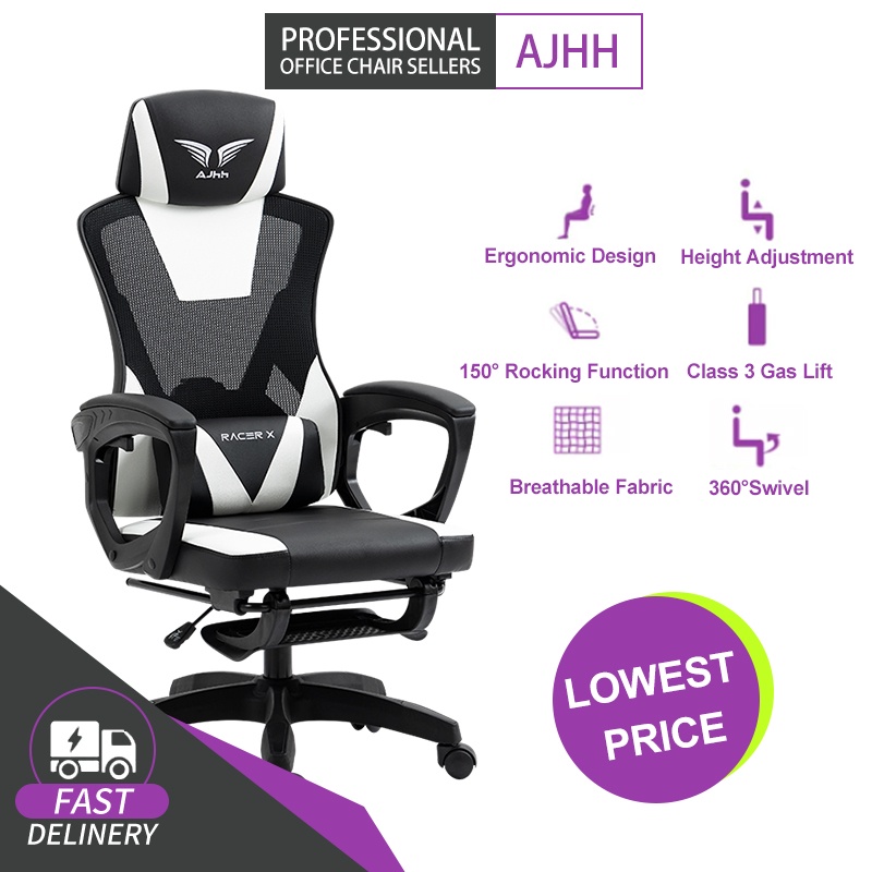 Gaming Chair Ergonomic Office Computer Chair with Footrest and Lumbar Support Height Adjustable ...
