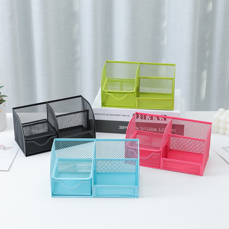 4 Compartment Metal Mesh Table Storage Desktop Organizer Office Pen ...