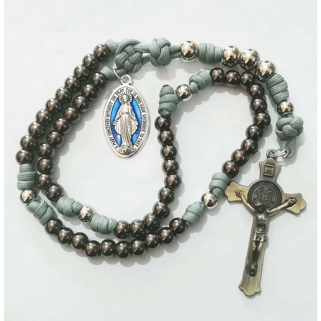 Rosary GRAY - Unbreakable Paracord Rosary with Miraculous Medal (Blue ...