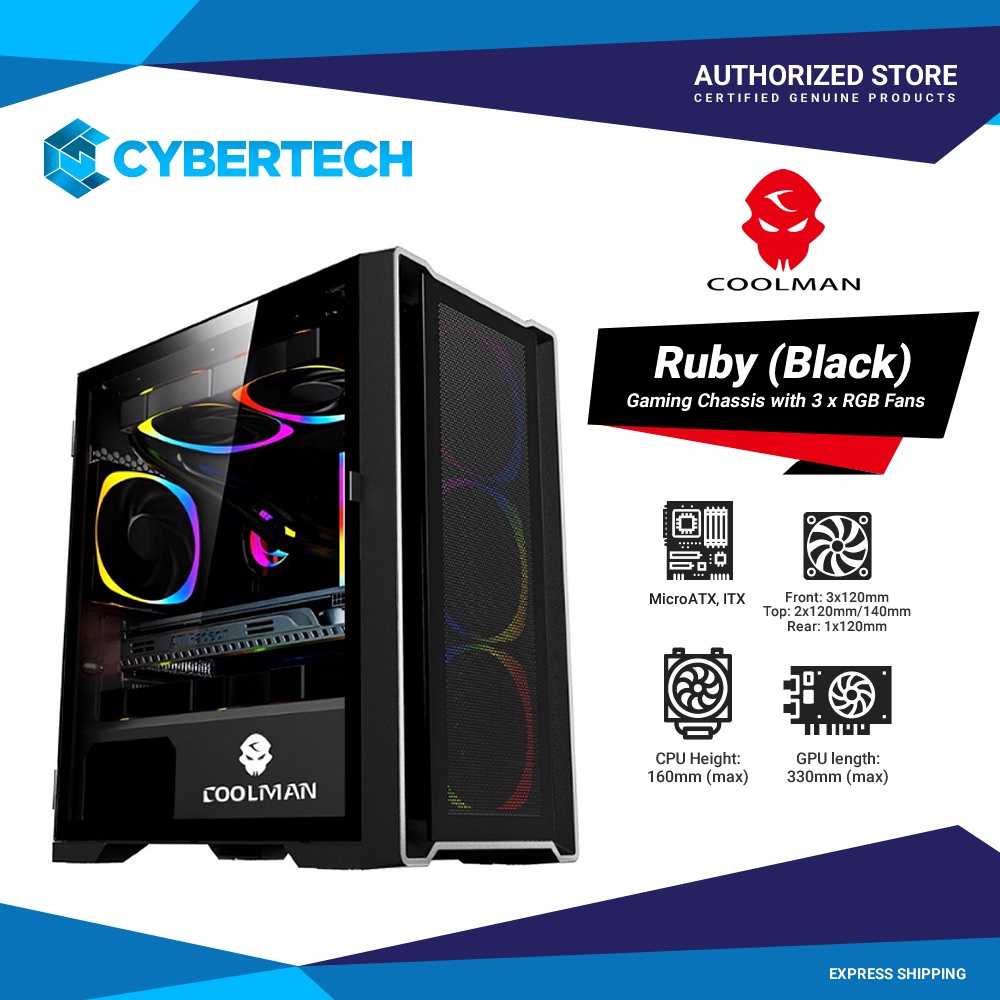 Coolman Ruby Gaming Case with 3Pcs 120mm Rainbow Fans | Shopee Philippines