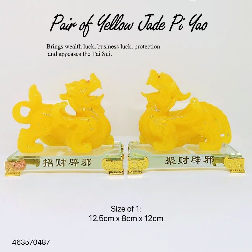 Fengshui Pair of Yellow Jade Pi Yao Pi Xiu Piyao Figurine | Shopee ...