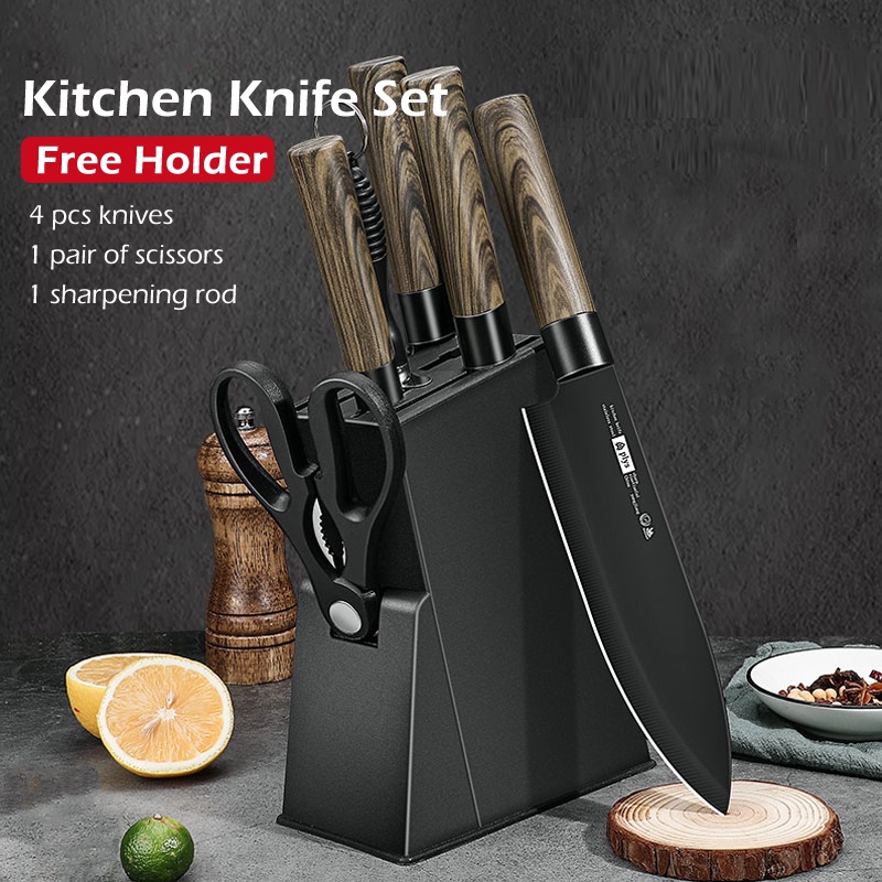 Kitchen knife set with holder 6pcs knife set stainless kitchen knife ...