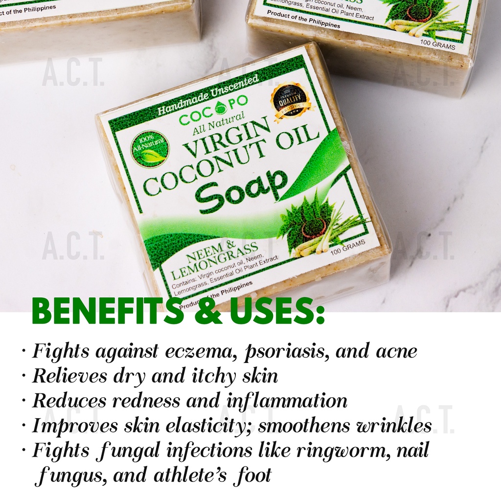 COCOPO VCO (virgin coconut oil) NEEM-LEMONGRASS HANDMADE ORGANIC SOAP | Shopee Philippines