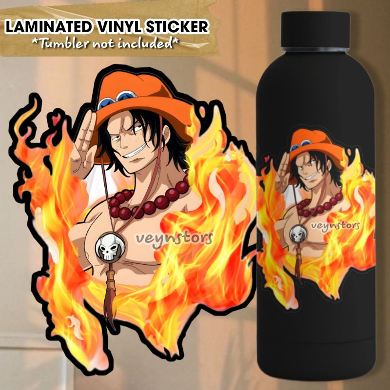 ONE PIECE PORTGAS D. ACE LAMINATED VINYL STICKER WATERPROOF FOR TUMBLER ...