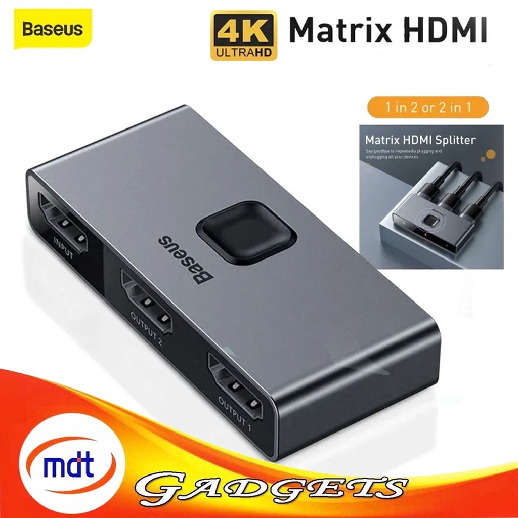BASEUS 4K 60Hz HDMI 2 Ports Bi-Direction HDMI Switcher 1x2 / 2x1 ...