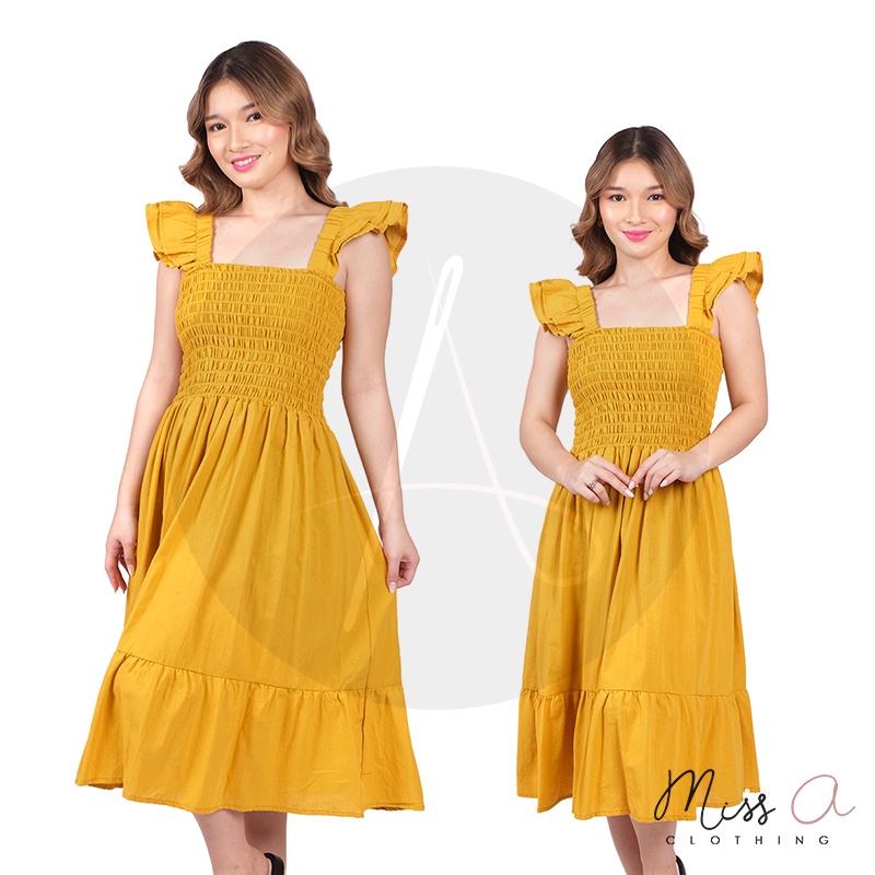 MISS A PH FASHION SHYLA MIDI LAYERED COTTON LINEN SEXY SMOCKING FUFFLE ...