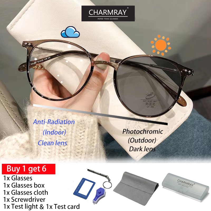 CHARMRAY 2 In 1 Photochromic Tr90 Men And Women Glasses Anti Radiation Comfortable To Resist ...