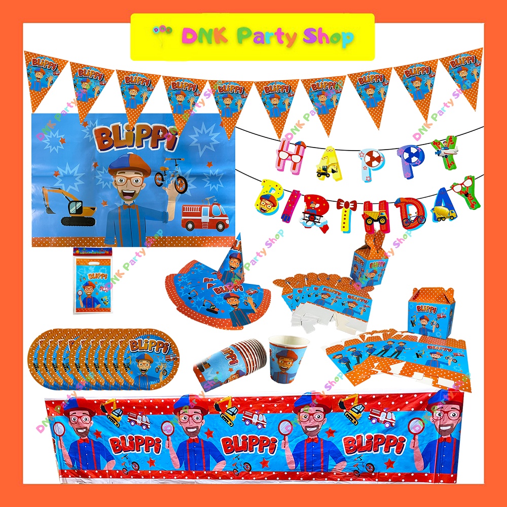 Blippi Party Decor Banner Banderitas Candy Loot Box Cone Party Hats ...