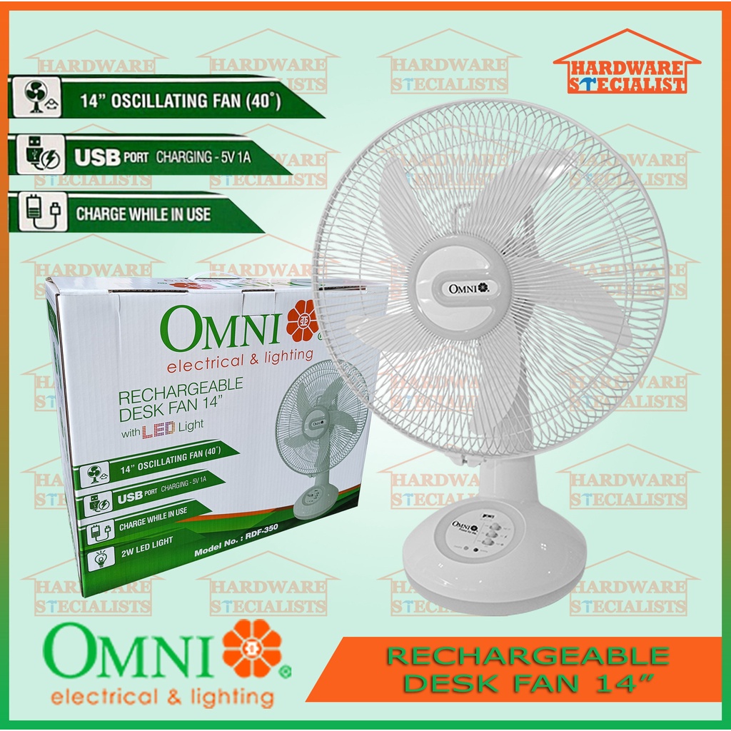 Omni Rechargeable Desk Fan 14" with LED Light RDF-350 Original ...