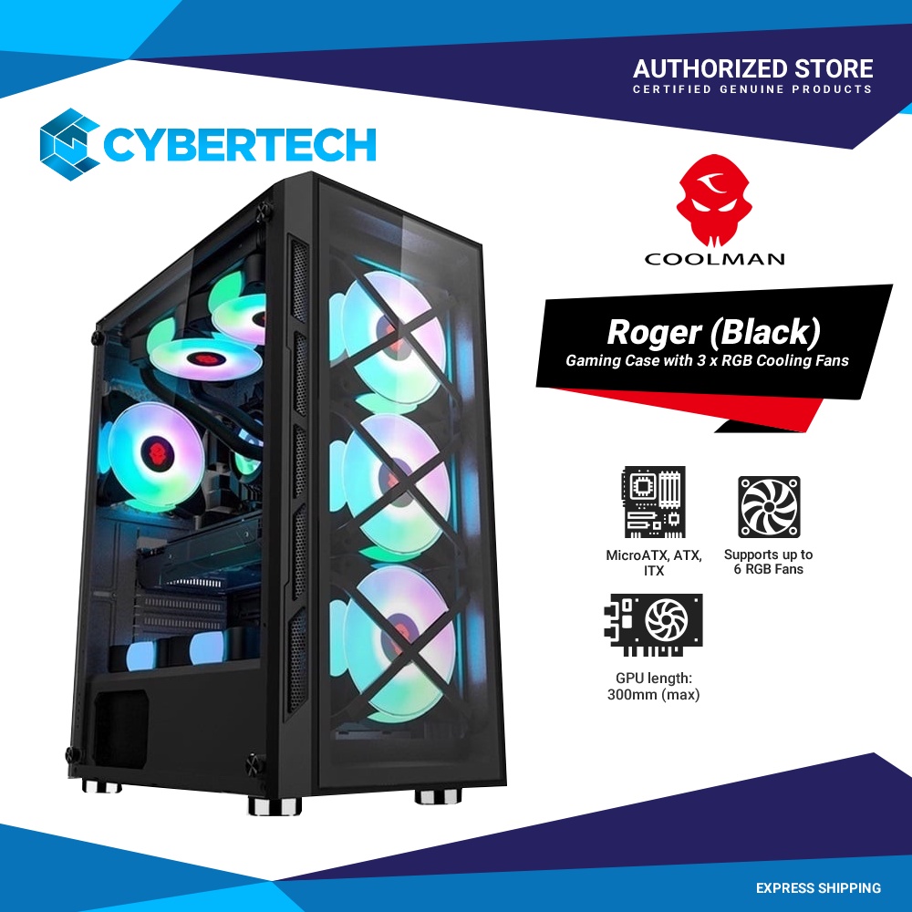 Coolman Roger Black Gaming Case With 3 x Cooling Fans | Shopee Philippines